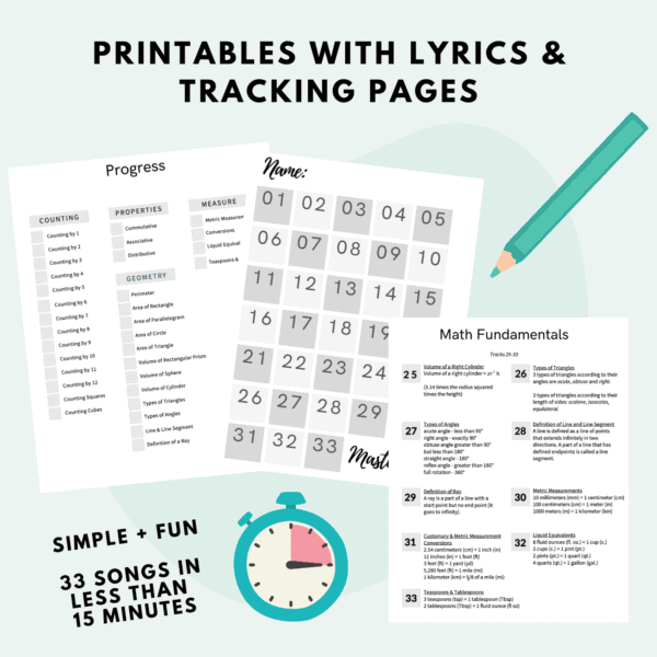 33 Math Songs For Kids Ages 4-10 [Instant Download] - Musical Memory