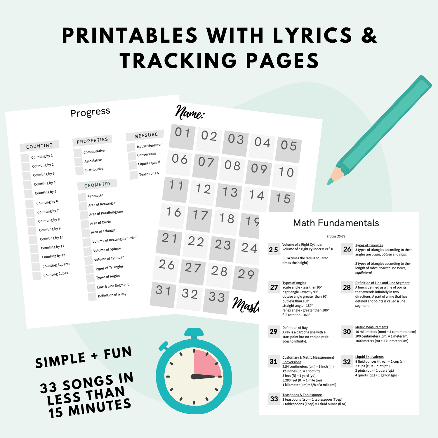 33 Math Songs For Kids Ages 4-10 [Instant Download] - Musical Memory