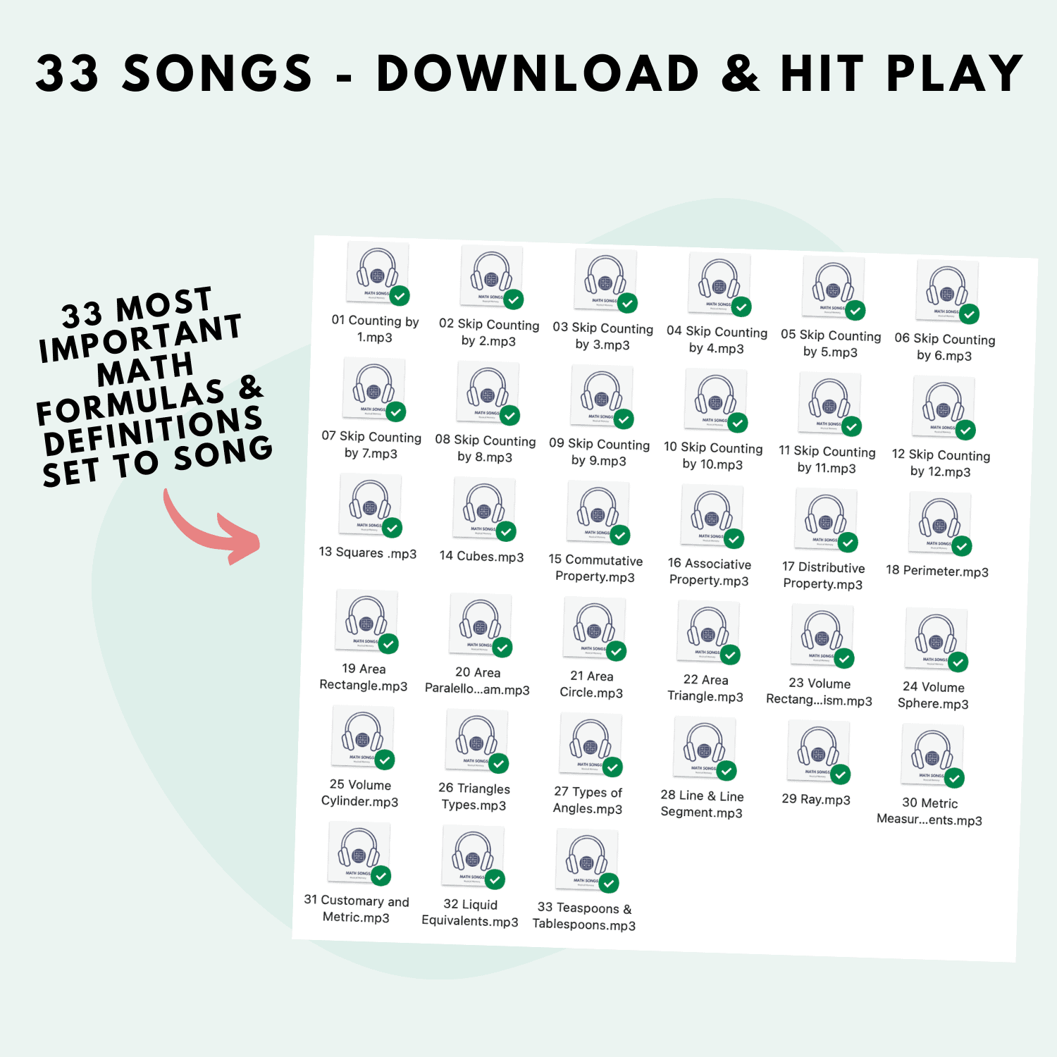 33 Math Songs For Kids Ages 4-10 [Instant Download] - Musical Memory